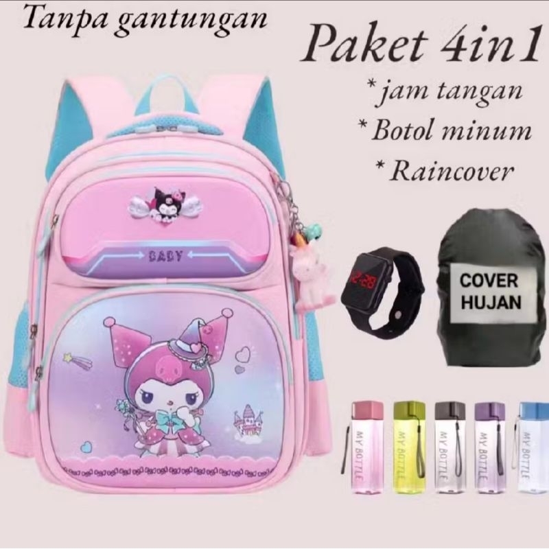 Jual PAKET HEMAT 4 IN 1 Tas Kuromi Anak Banyak Bonusnya Tas Ransel Sekolab Anak Sd Motif Kuromi ...