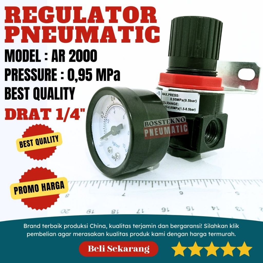 Jual AR 2000 REGULATOR PENGATUR TEKANAN ANGIN DRAT 1/4 in 12mm | Shopee ...
