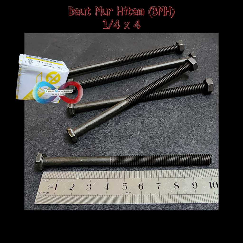 Jual BOX - Baut mur hitam (BMH) 1/4 x 4 inch ( Isi 250 pcs ) | Shopee ...
