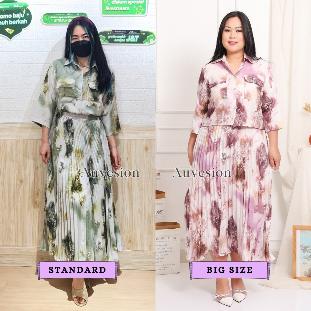 Jual AUVESION - Tanari Floral Button Pocket Long Sleeves Plisket Skirt ...