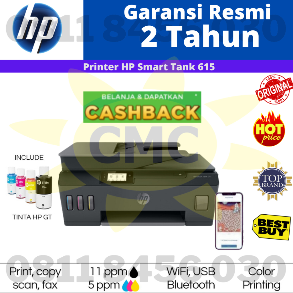 Jual Printer HP Smart tank 615 ink tank print scan copy A4 fax ADF ...