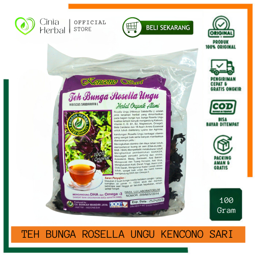 Jual Teh Bunga Rosella Ungu dan Merah Kencono Sari 100 gr ORIGINAL ...