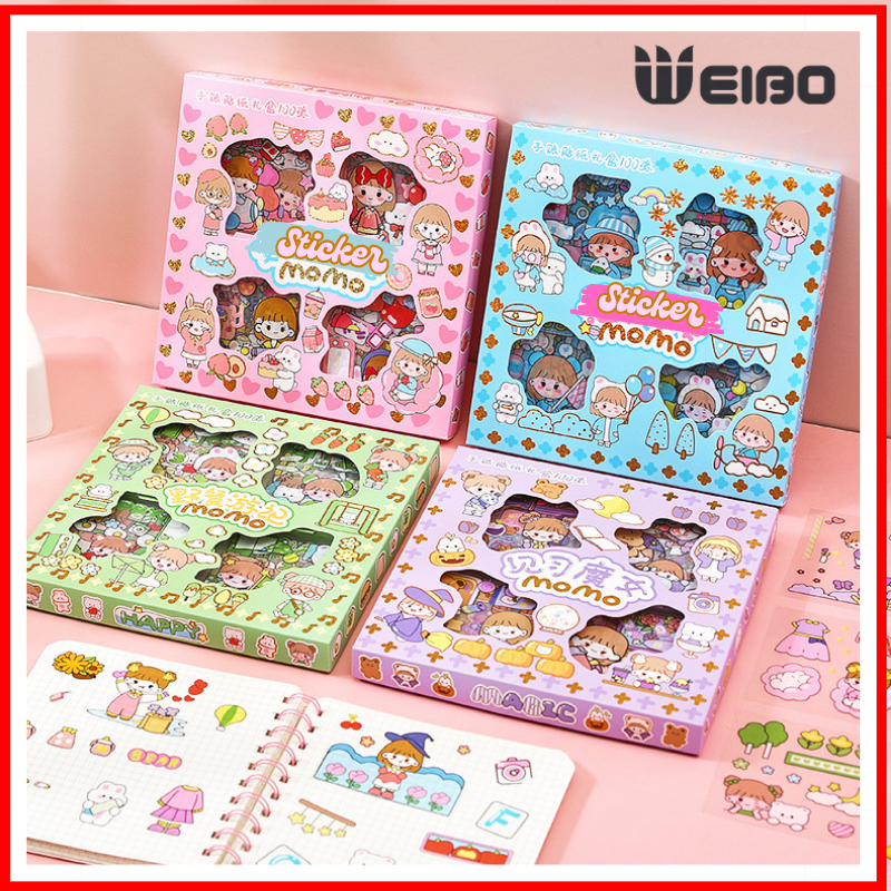 Jual WEIBO Stiker 100 Lembar Sticker 2D Momo Motif Kartun Korea Lucu ...