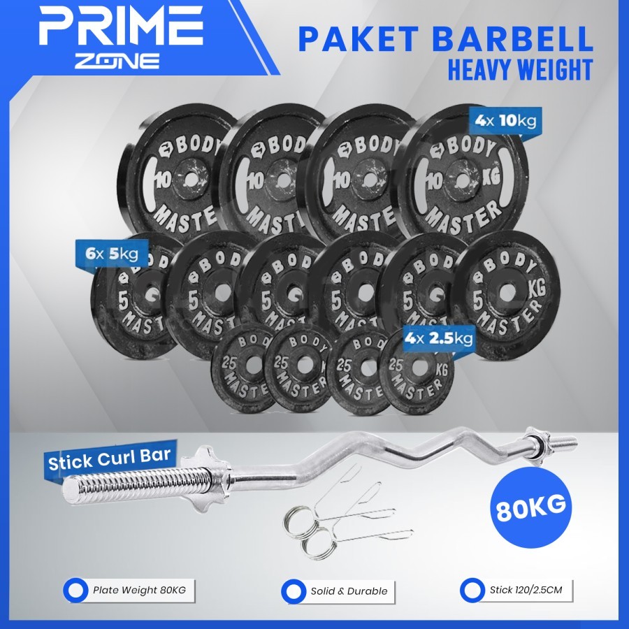 Jual BODYMASTER Paket Gym Stick EZ Curl Bar + Plate beban besi Dumbell ...