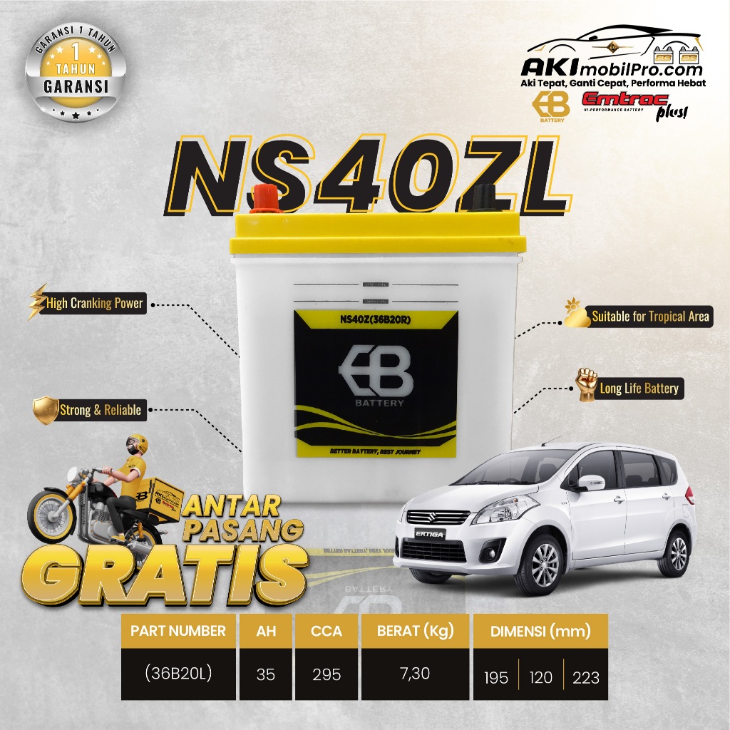 Jual EB Battery NS40ZL (36B20L) | Aki Mobil Brio, Xpander Sigra, Ayla, Agya | Shopee Indonesia