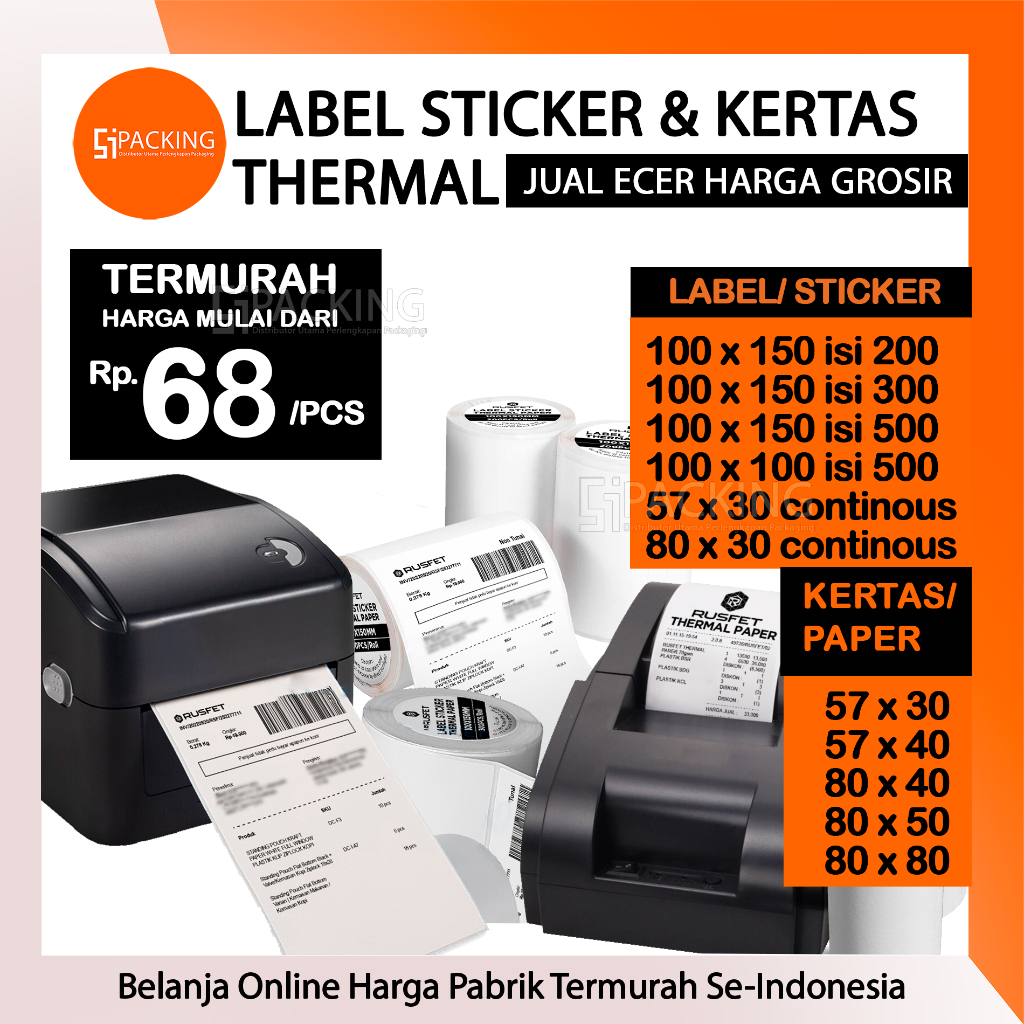 Jual Label Sticker Kertas Thermal Resi Lengkap Ukuran 100 x 150 , 100 x 100 , 80 x 30 57 x 30 ...