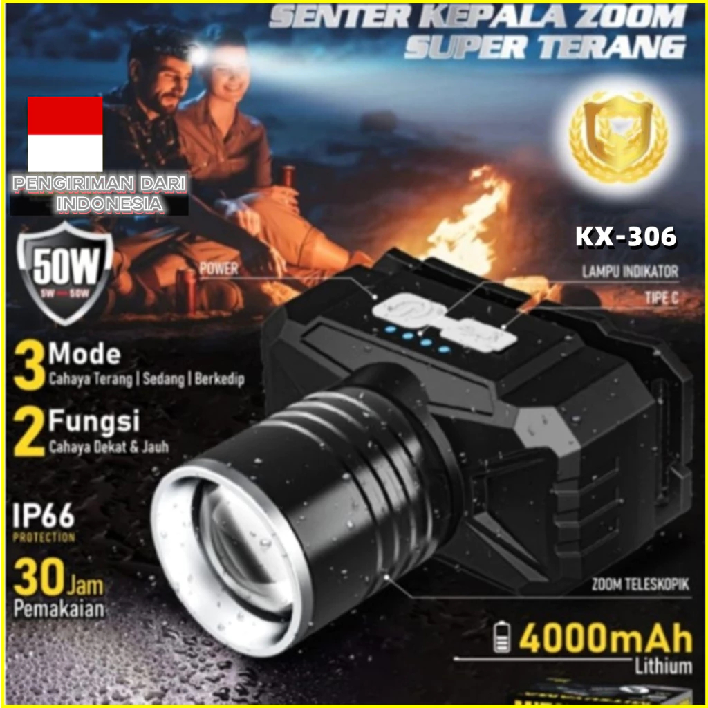Jual Senter Lampu Kepala Super Terang Headlamp Led Rechargeable Zoom/lampu kuning/lampu putih ...