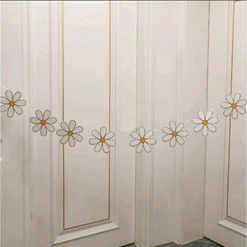 Jual Bunting flag bunga daisy putih banner hiasan dinding gantung white ...