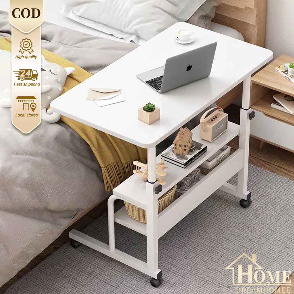 Jual COD Meja Laptop Portable Dengan Roda Bed Side Table Meja Belajar ...