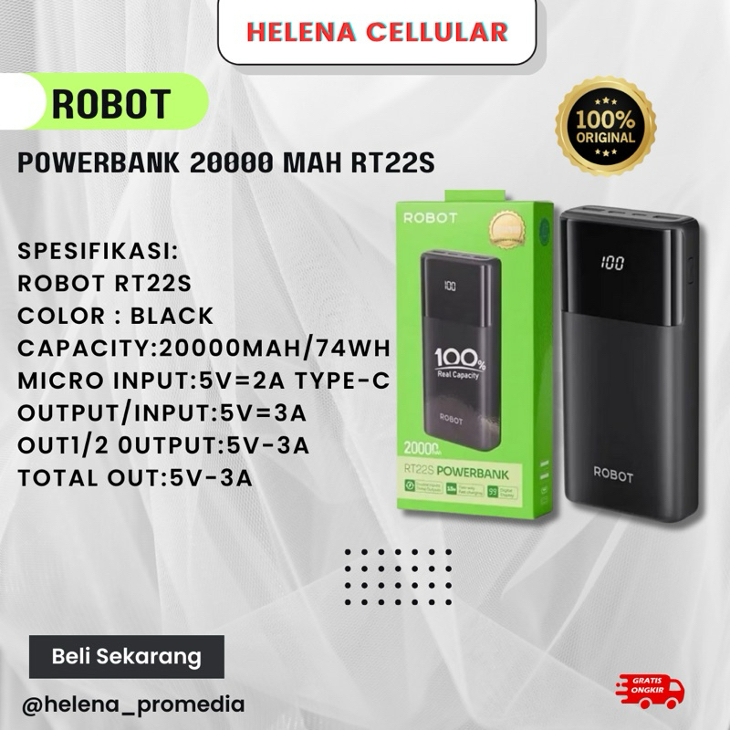 Jual Powerbank Robot RT22S 20000 MAH | Shopee Indonesia