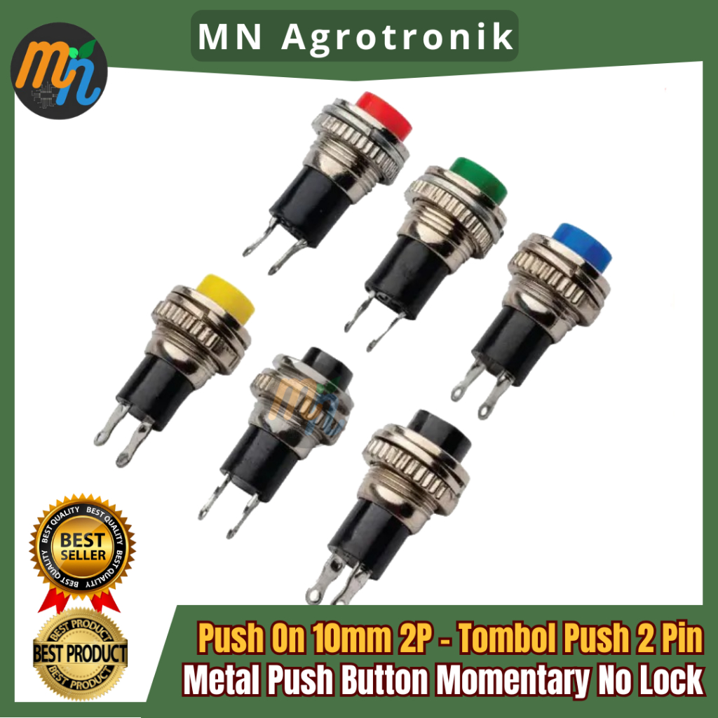 Jual Push On 10mm 2P Metal Push Button Momentary No Lock Tombol Push 2 ...