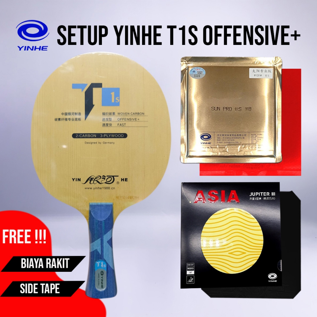 Jual Paket Bat Pingpong Rakitan Yinhe T1S Carbon Offensive+ Yinhe Sun ...