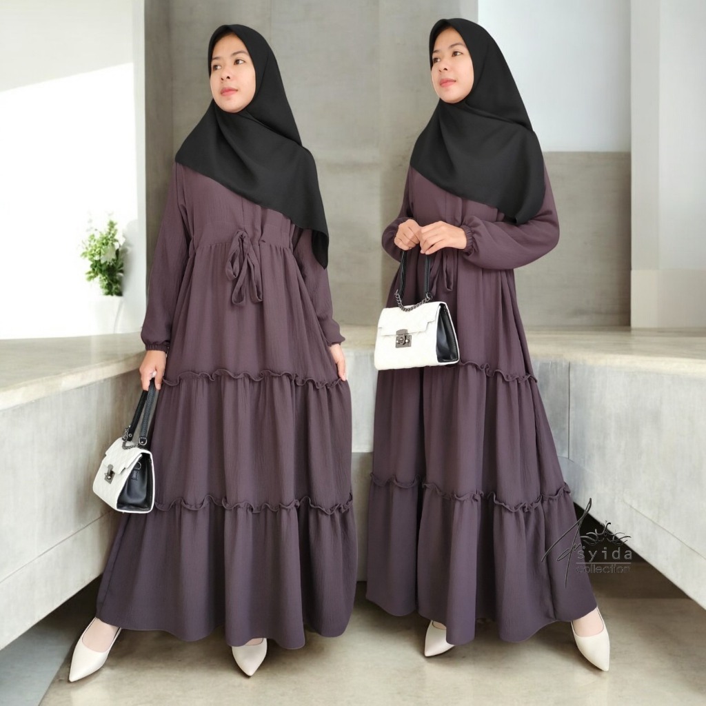 Jual Gamis serut Rempel Tiga Susun Terlaris | Gamis Crinkle Airflow ...