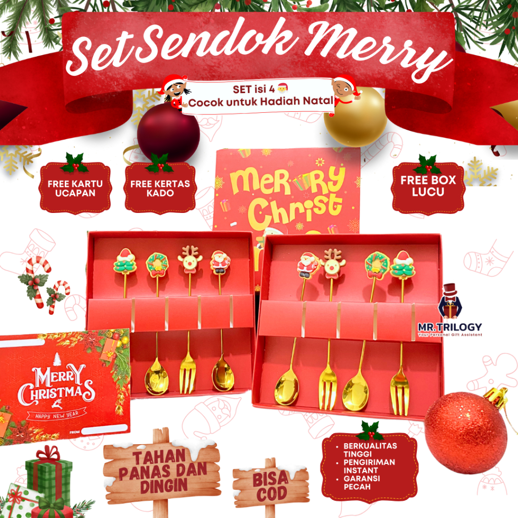 Jual Hampers Natal Unik MERRY Set 1 Box Spesial Sendok Garpu Stainless Steel Christmas Gift ...