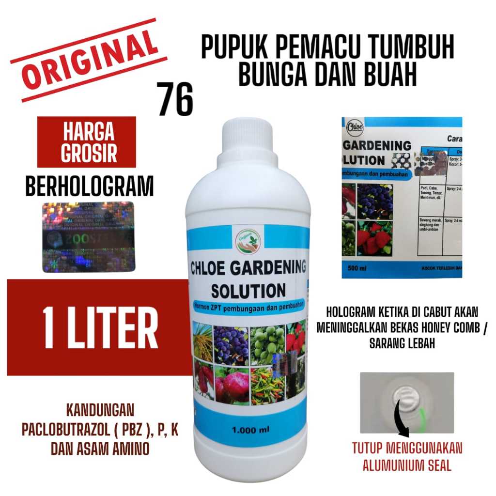 Jual Pupuk Chloe Gardening Solution Pemacu Hormon Pembungaan dan Pembuahan Tanaman 1 Liter ...