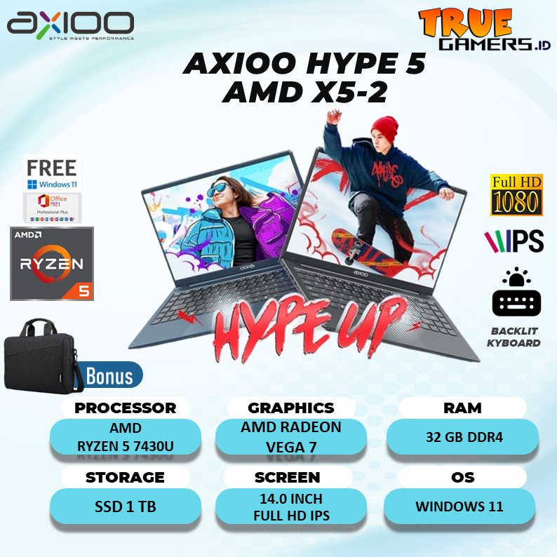 Jual Laptop Axioo Hype 5 X5-2 AMD Ryzen 5 7430U 32GB 1TB 14 Inch FHD ...