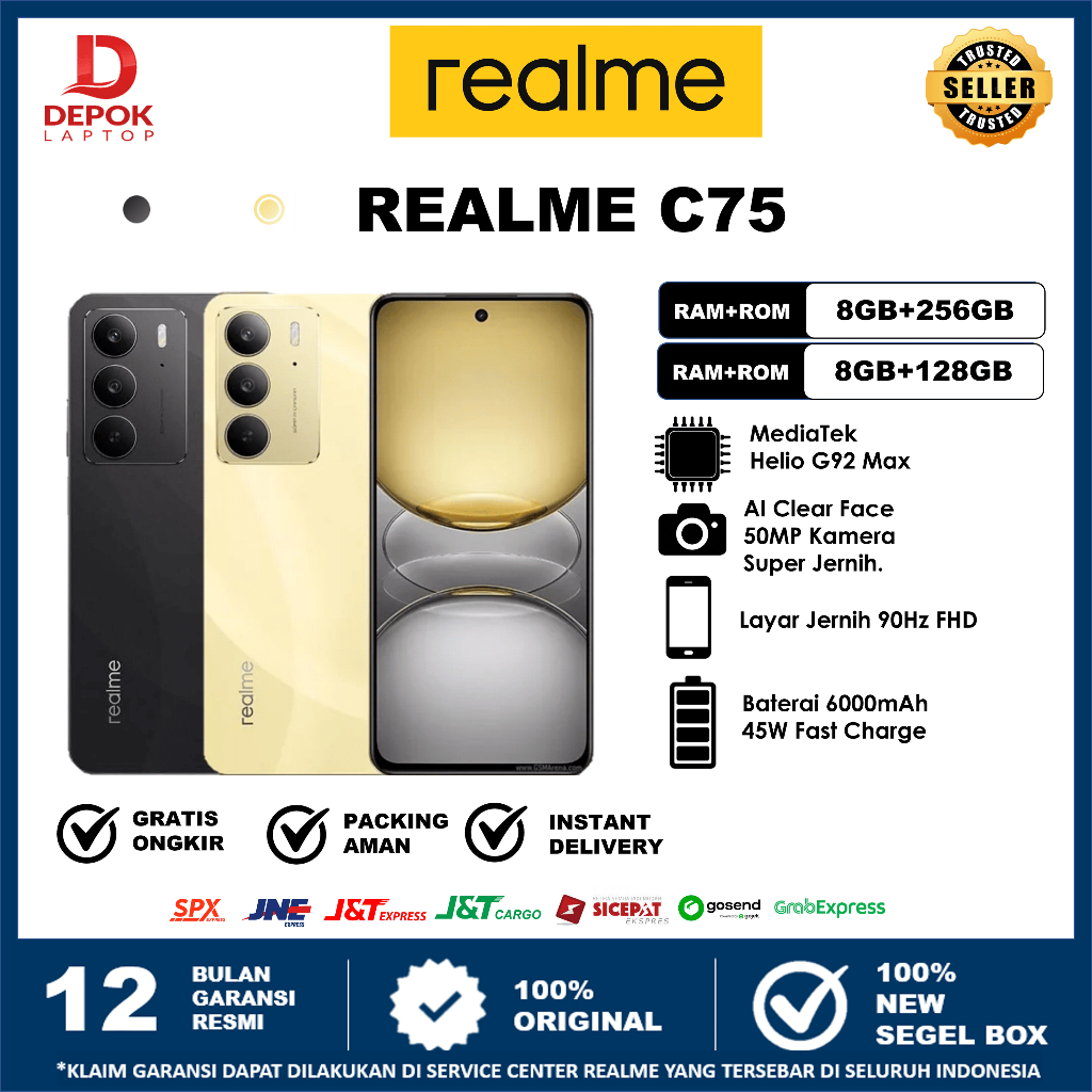 Jual Realme C75 8/256GB Helio G92 6000mAh 45W Fast Charge Garansi Resmi | Shopee Indonesia