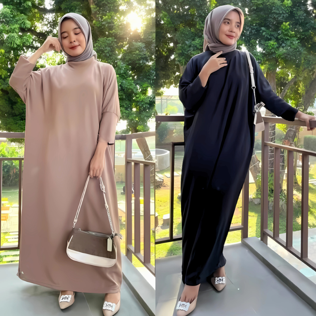 Jual Gamis Abaya Batwing Gamis Elegan Simple Knit Lengan 7/8 Kaftan Dress Wanita Jumbo BB 40-100 ...