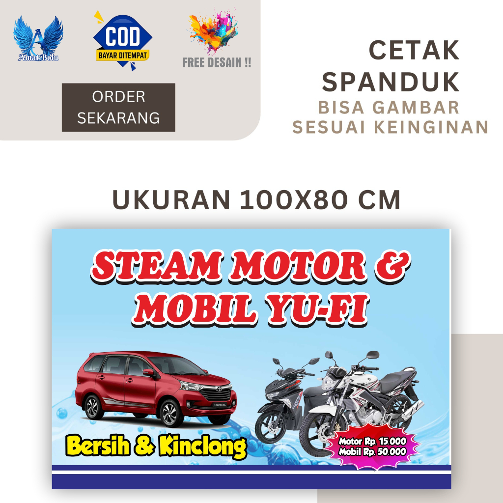 Jual Cetak Spanduk Banner Steam Motor & Mobil Ukuran 100X80 Costom ...