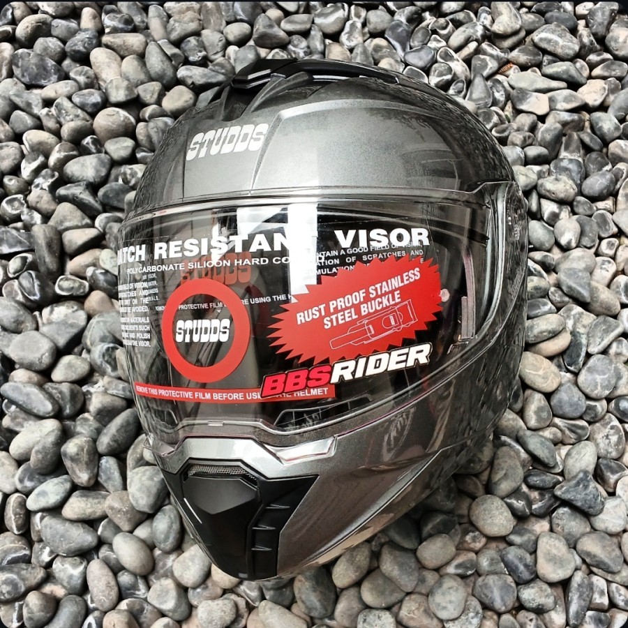 Jual Helm STUDDS TROOPER SOLID MODULAR GUN GREY DOUBLE VISOR | Shopee ...