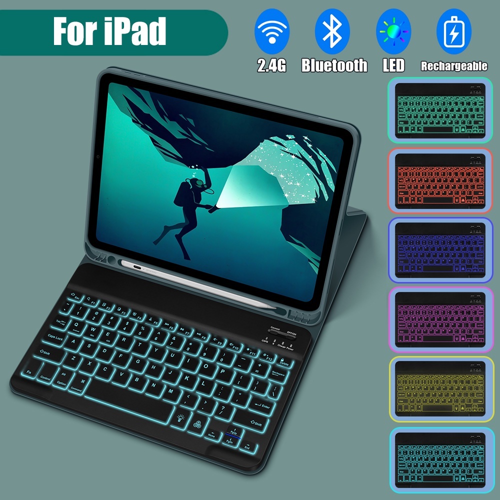 Jual Ipad Mini 7 8.3 Inch 2024 Book Cover Flip Stand Keyboard Backlight ...