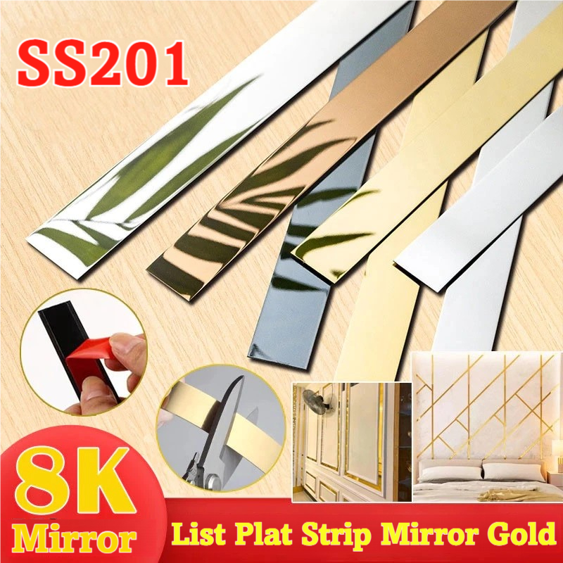 Jual 3M List Plat Strip Mirror Gold / Stainless SS201 Steel Flat ...