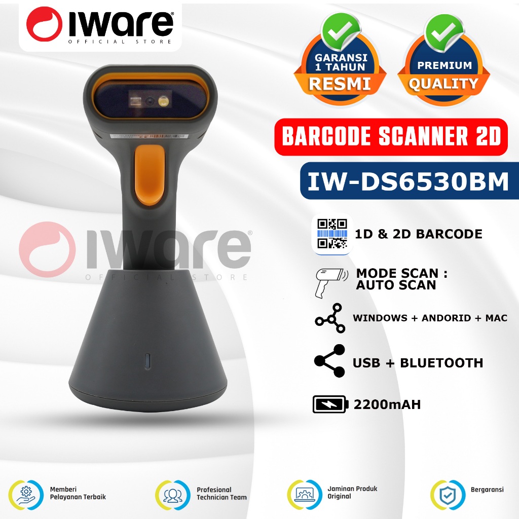 Jual Iware Barcode Scanner 2D DS6530BM Auto Scan Bluetooth With Docking ...
