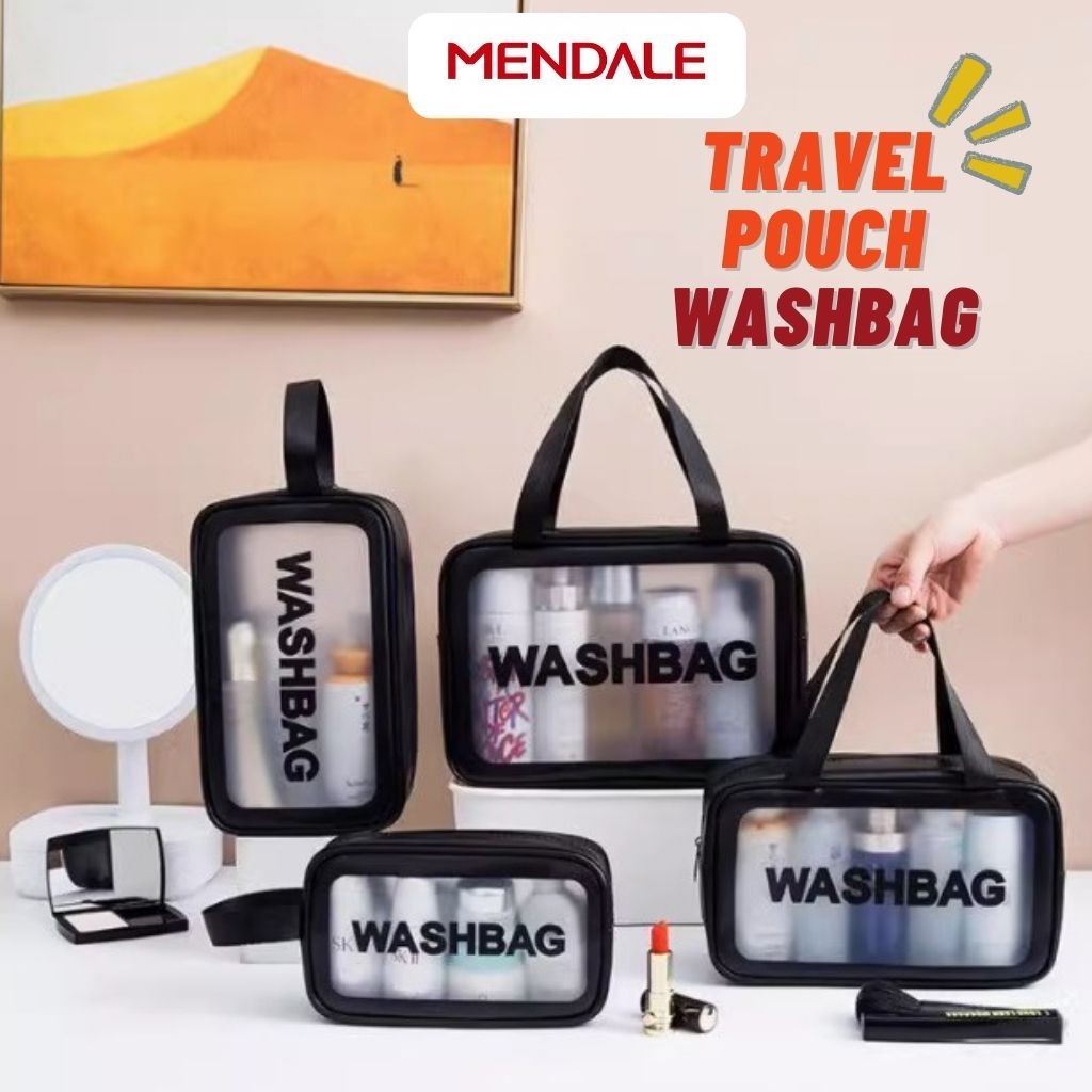 Jual Mendale Pouch Kosmetik Transparan Tulisan WASHBAG Tas Travel Make ...