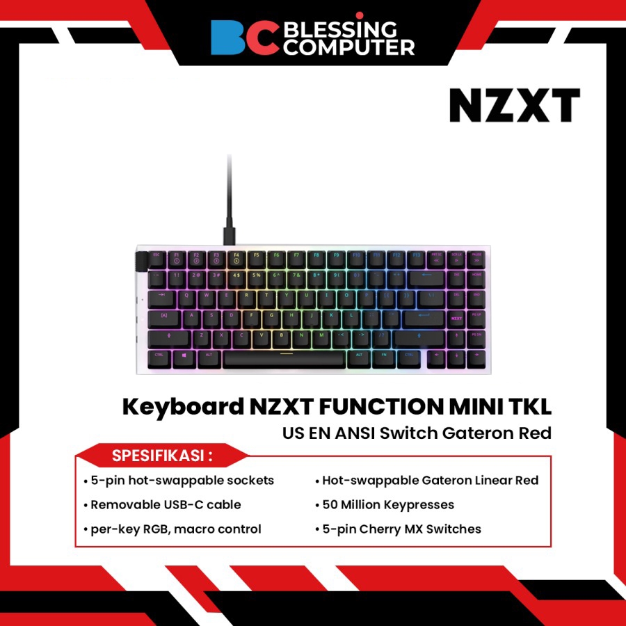 Jual Keyboard NZXT FUNCTION MINI TKL US EN ANSI Switch Gateron Red ...