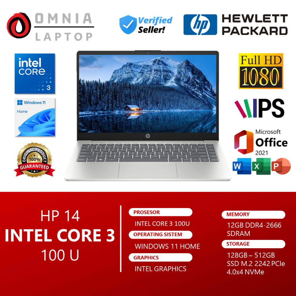 Jual Laptop Hp 14 Intel 3 100U RAM 12GB 512GB SSD 14” FHD KEYBOARD ...