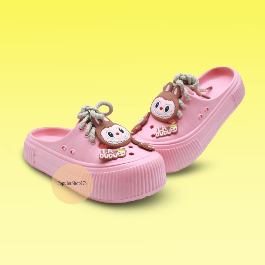 Jual Sandal Sepatu Anak Remaja Karet Tali Depan Jibbitz Labubu Korean ...