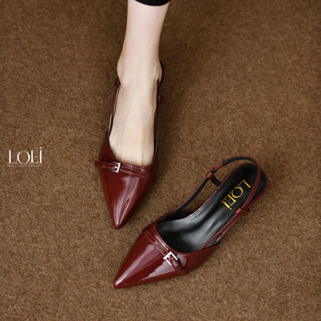 Jual LOEI Shiny Sepatu Lancip Elegant Heels Slingback Pointy Terbaru ...