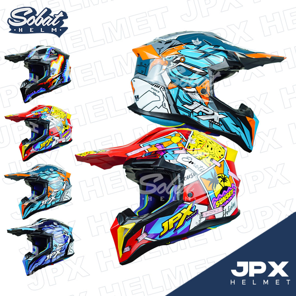 Jual SOBATHELM Helm Cross JPX FOX3 Motif Helm Full face SNI | Shopee ...