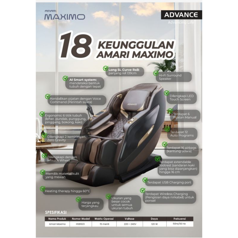 Jual Advance kursi pijat amari maximo |massage chair full body | Shopee Indonesia