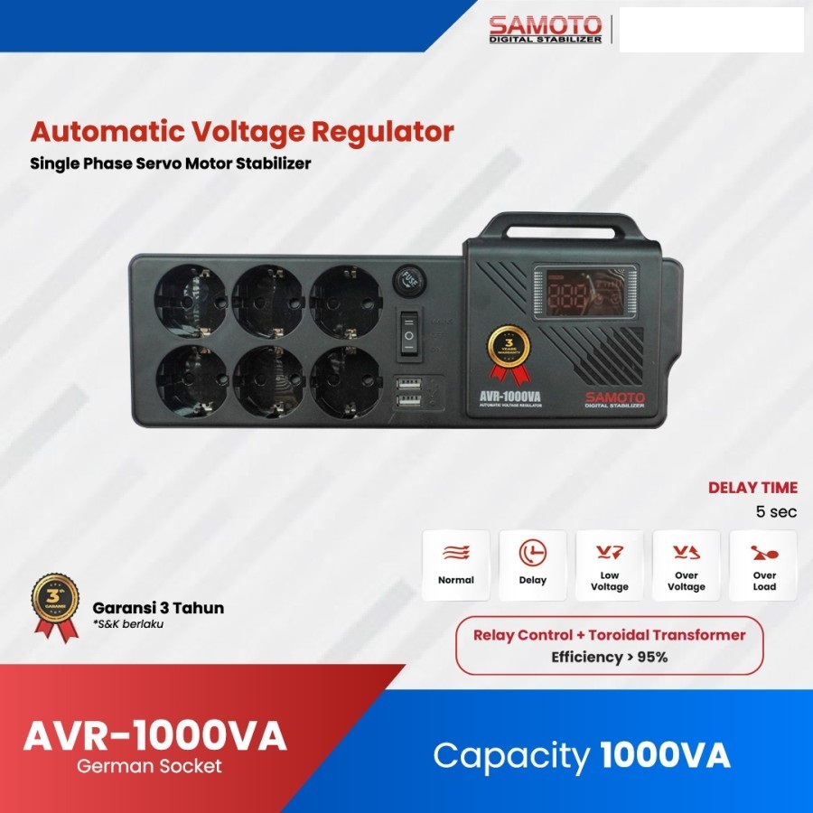 Jual SAMOTO Stabilizer Relay 1000VA GERMANY Socket Colokan Stop Kontak ...