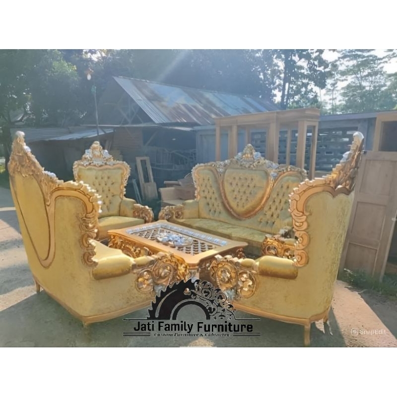 Jual Kursi Tamu Sofa Kayu Jati Ukir Jepara 3211 Warna Gold + Silver ...