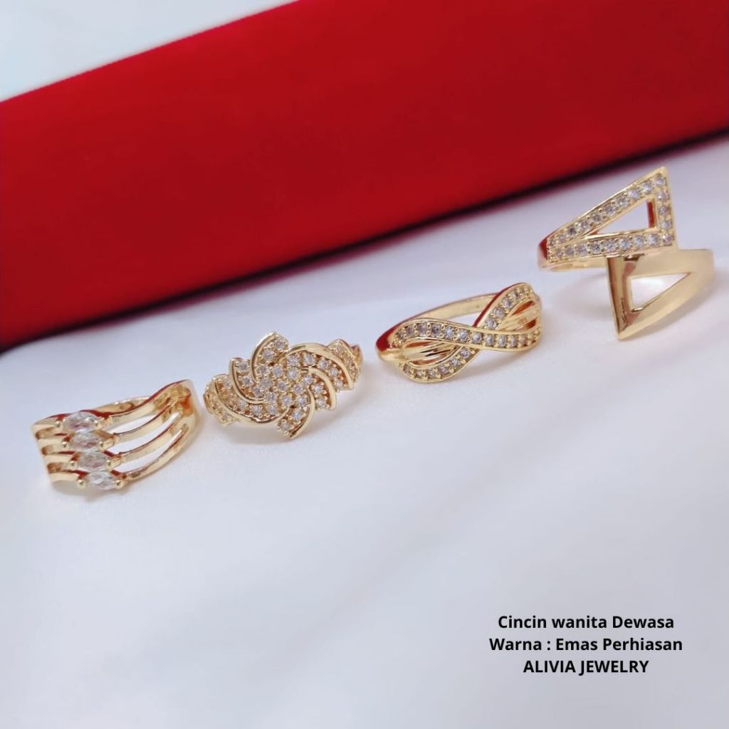 Jual Cincin Titanium Wanita Perhiasan Tembaga Lapis Emas Terlaris Tidak