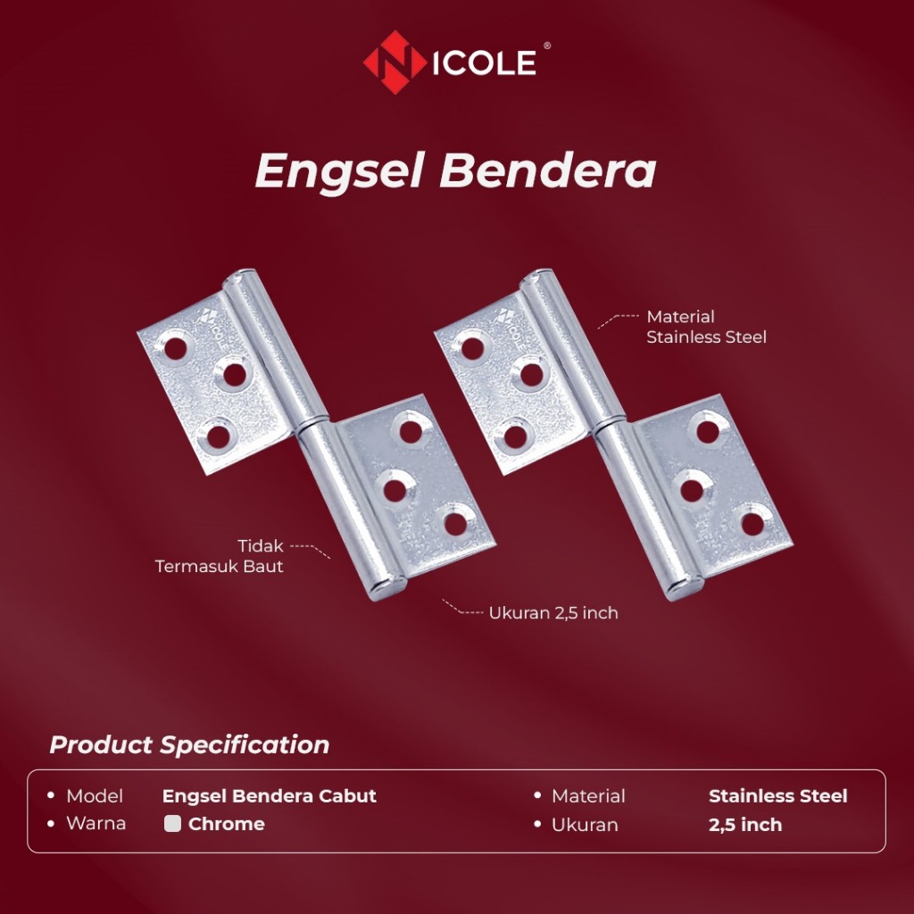 Jual Nicole Engsel Bendera Cabut Stainless Steel 2,5 inch 3 inch 4 inch ...