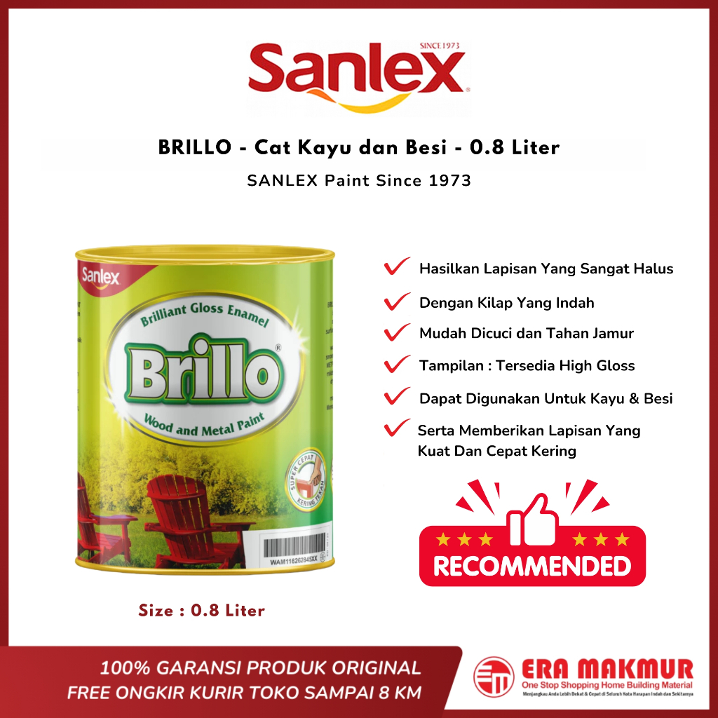 Jual SANLEX BRILLO - Cat Kayu dan Besi - 0.8 Liter | Shopee Indonesia