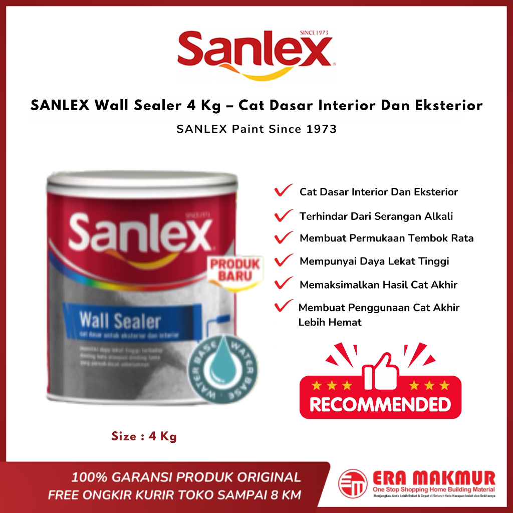 Jual SANLEX Wall Sealer 4 Kg – Cat Dasar Medium - Cat Dasar Interior ...
