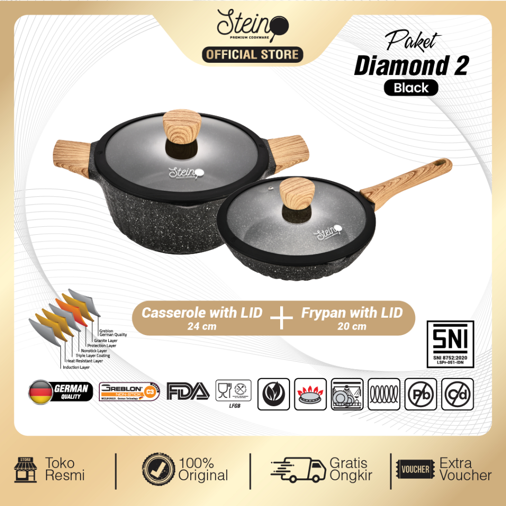 Jual STEIN Cookware Paket Diamond 2 Mini | Set Panci Wajan (Casserole 24cm + Frypan20cm ...
