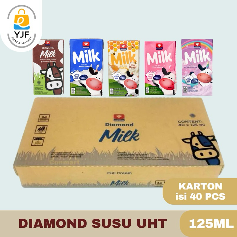 Jual Diamond Susu UHT 125ml KARTON isi 40 PCS / UHT milk Full cream / Coklat Susu Strawberry ...