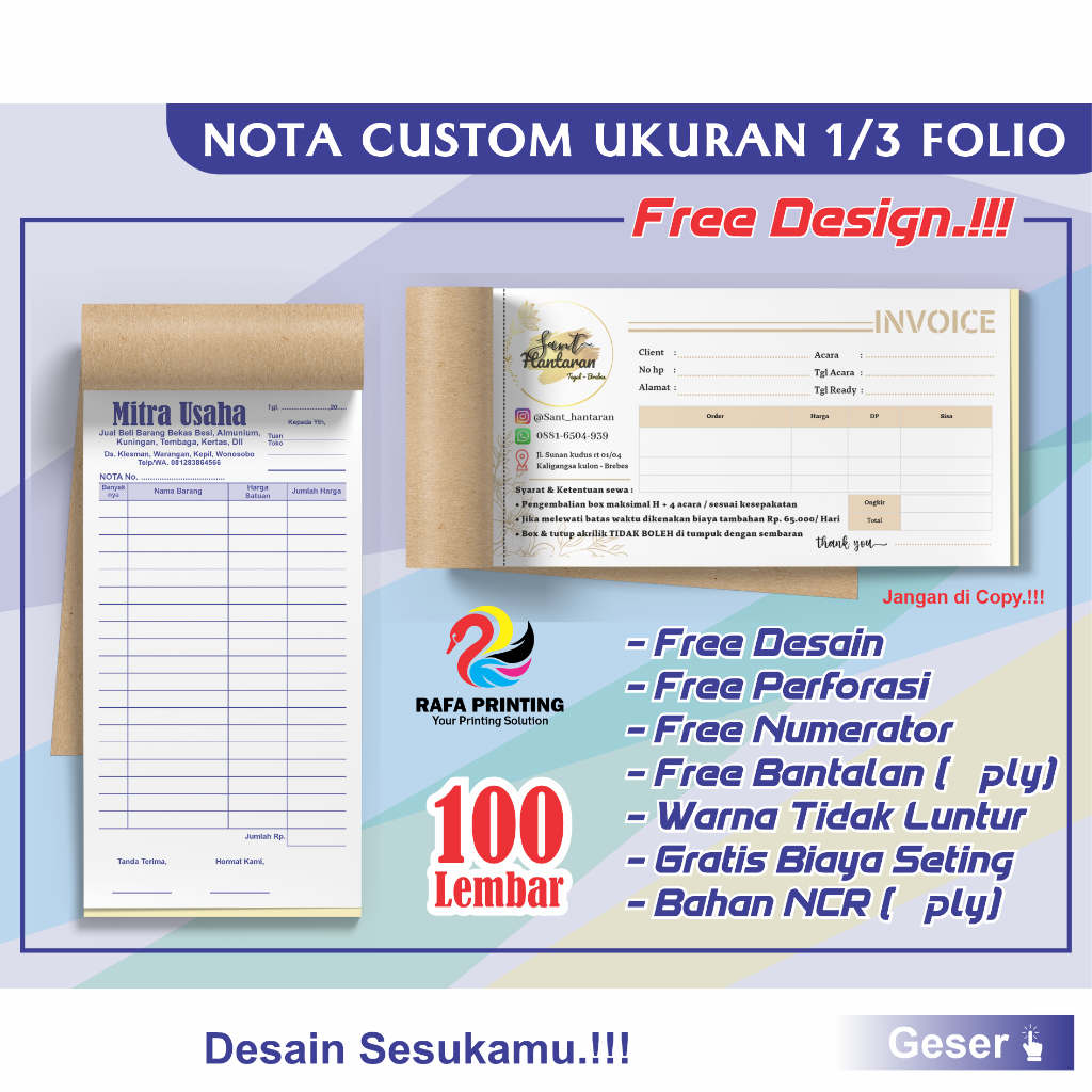 Jual CETAK NOTA CUSTOM UKURAN 1/3 FOLIO - NOTA TOKO EMAS NOTA LAUNDRY ...