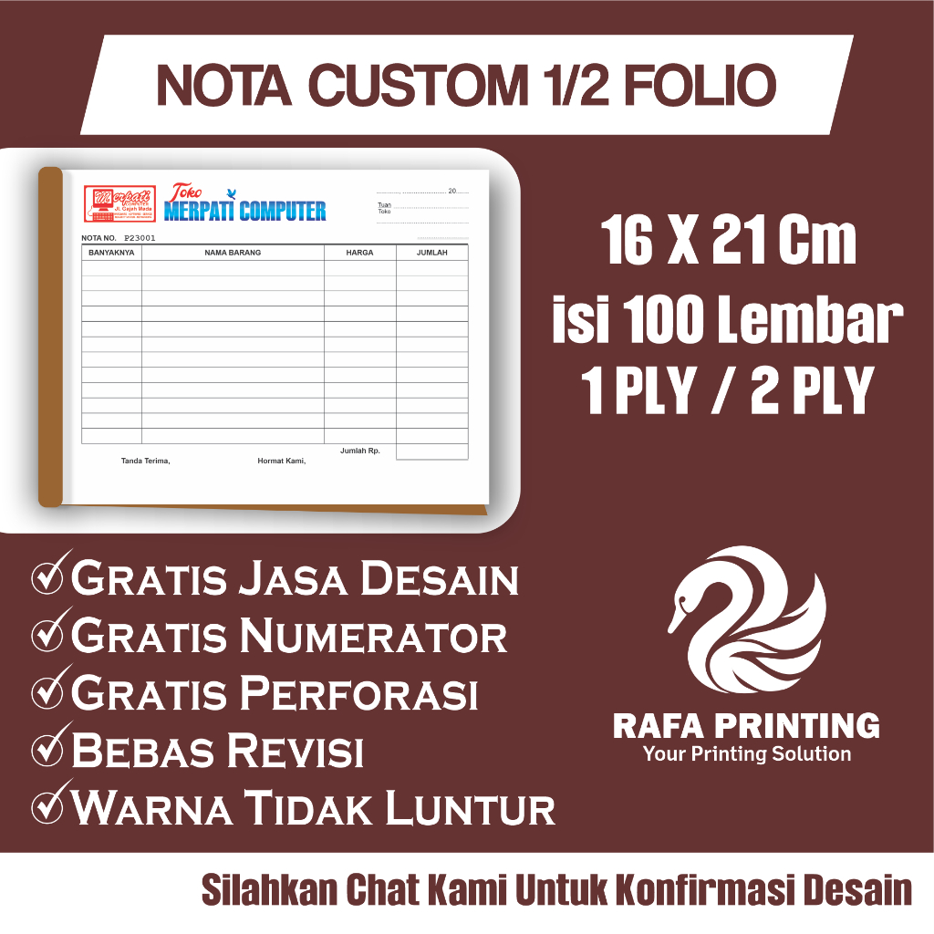 Jual CETAK NOTA CUSTOM UKURAN 1/2 FOLIO FREE DESIGN - KWITANSI CUSTOM ...