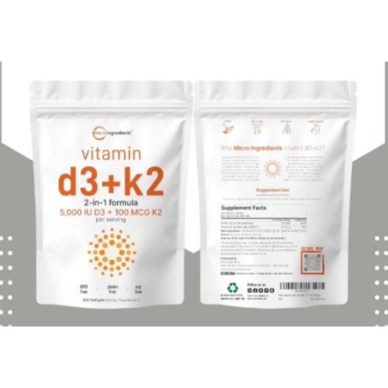 Jual PROMO!!!VITAMIN D3+K2 5000IU 300SOFTGEL MICRO INGREDIENT USA ASLI | Shopee Indonesia