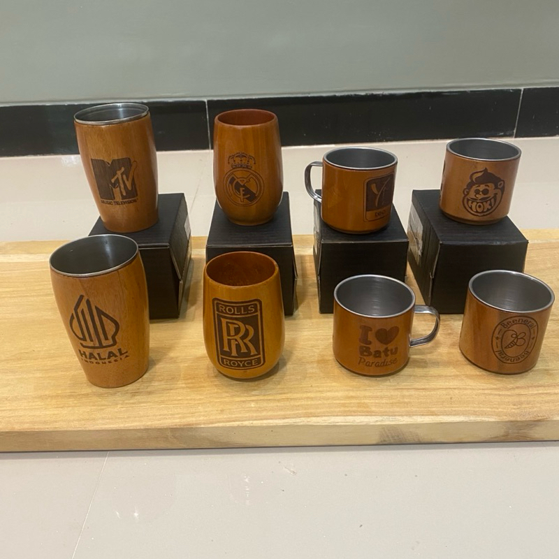 Jual Custom Grafir Gelas Kayu Cangkir Mug Sloki Wooden Glass Bisa ...