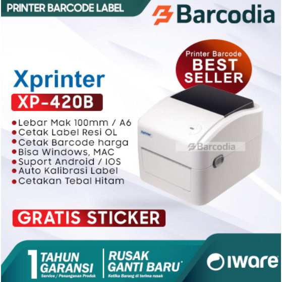 Jual BARCODIA Printer Barcode XPRINTER Label Resi 100mm A6 XP420 XP422 ...