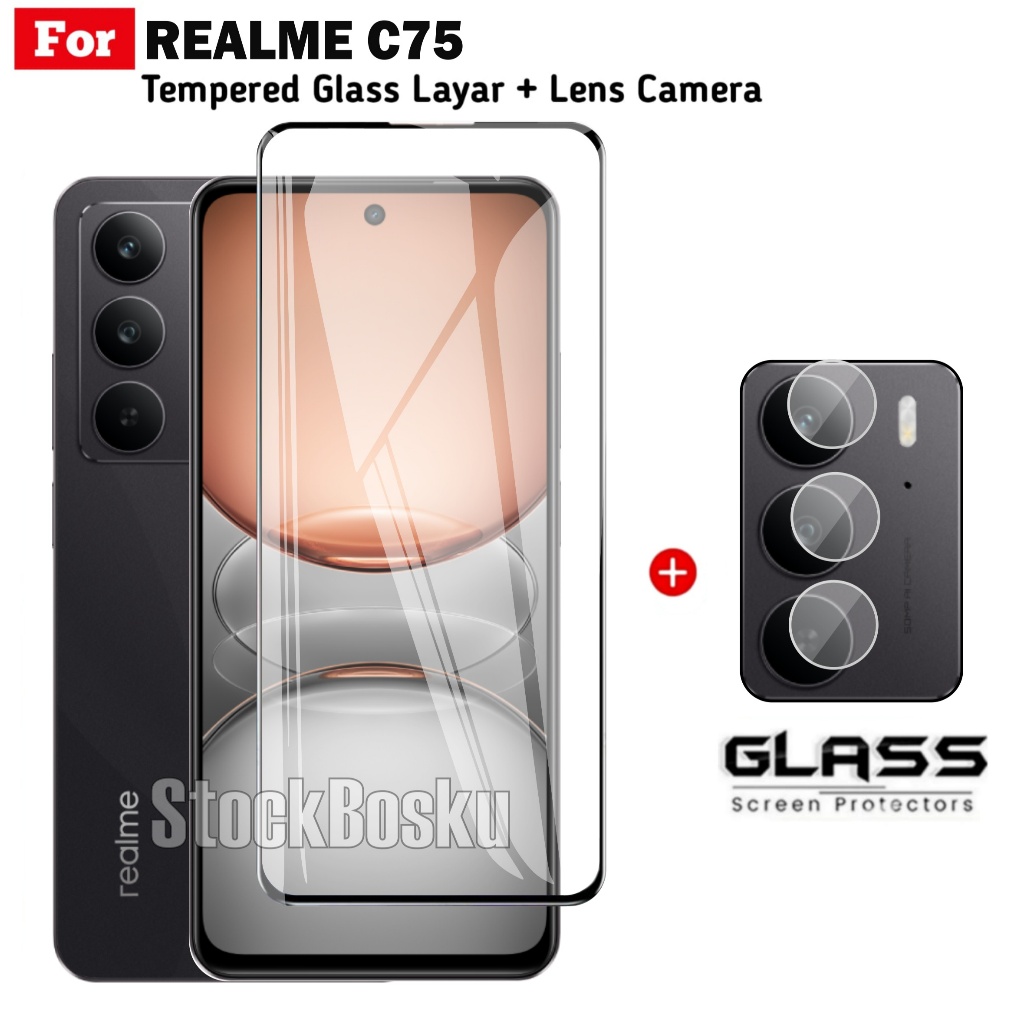 Jual Paket Tempered Glass Realme C75 C75x X71 C73 Pelindung Layar Full Free Lens Camera Belakang ...