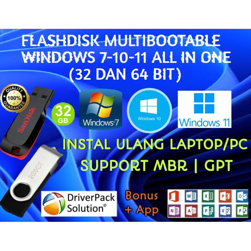 Jual FLASHDISK MULTIBOOTABLE WINDOWS 7/10/11 PLUS DRIVERPACK | Shopee Indonesia