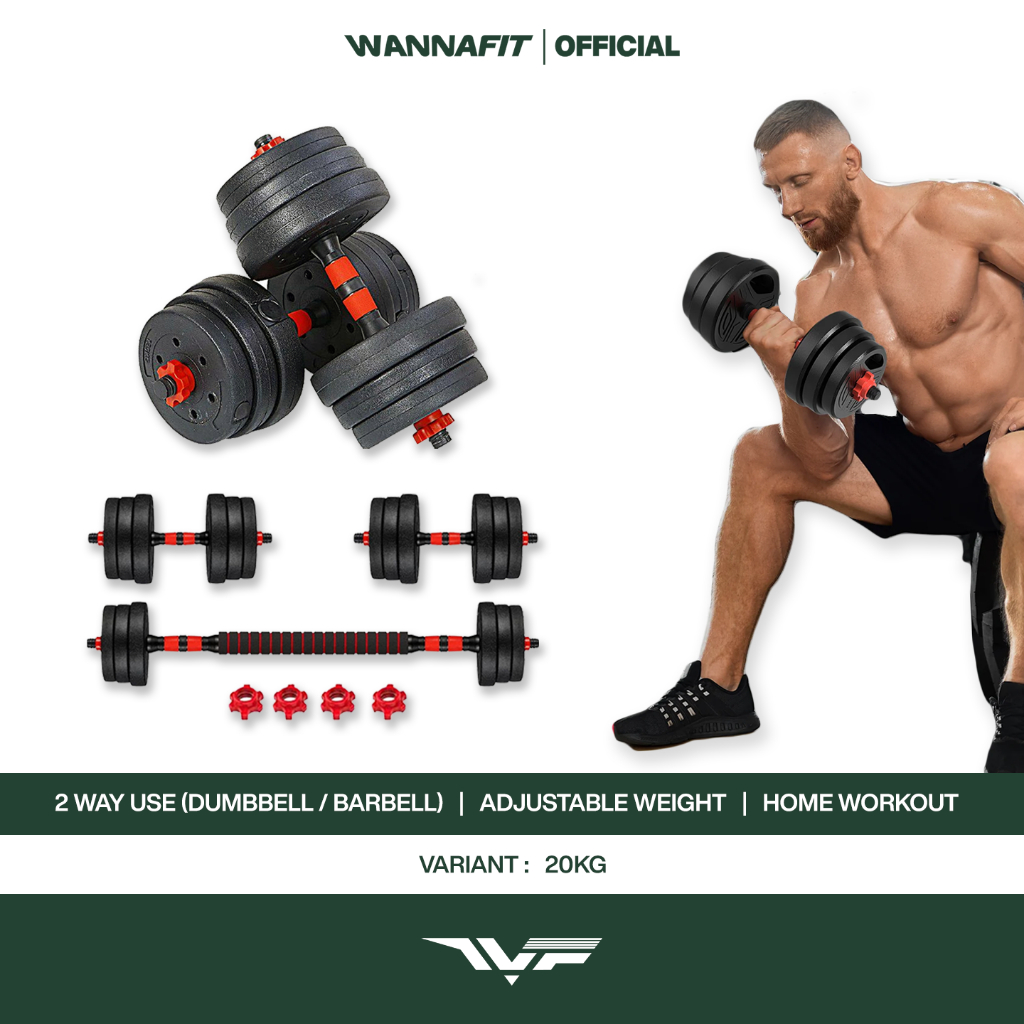 Jual WANNAFIT Barbell / Dumbbell Set 20kg | Alat Latihan Beban | Shopee Indonesia